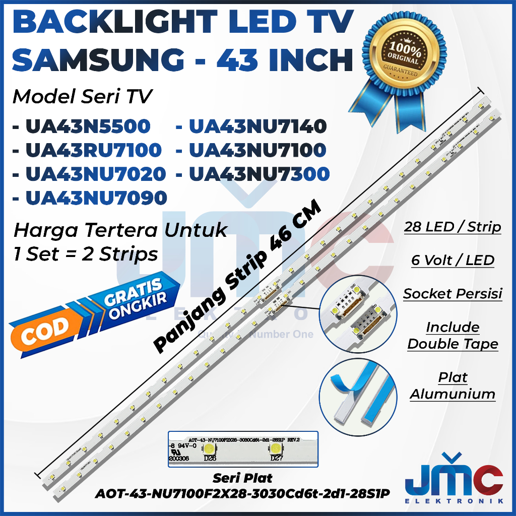 Backlight TV SAMSUNG UA43NU7100 UA43NU7090 UA43RU7100 UA43NU7020 ...