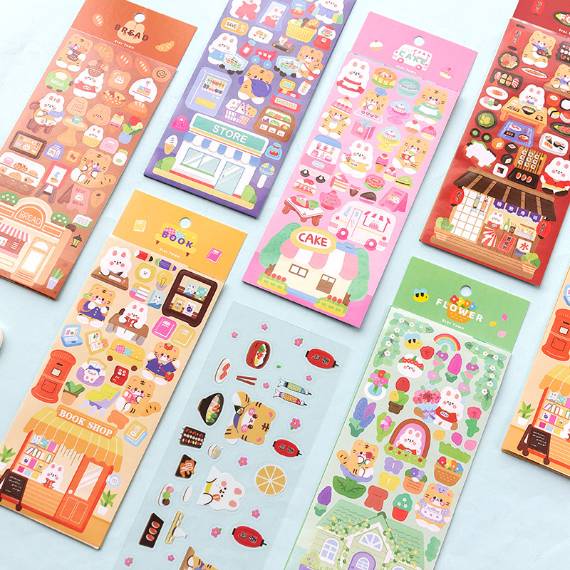 Hand-painted Cartoon Sticker Card set Cute Theme Scene diy Sticker 6 ...