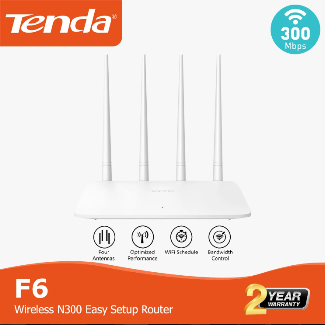 Tenda Router Wireless F6 N300 Easy Setup Router Home 4 Antenna | Shopee ...