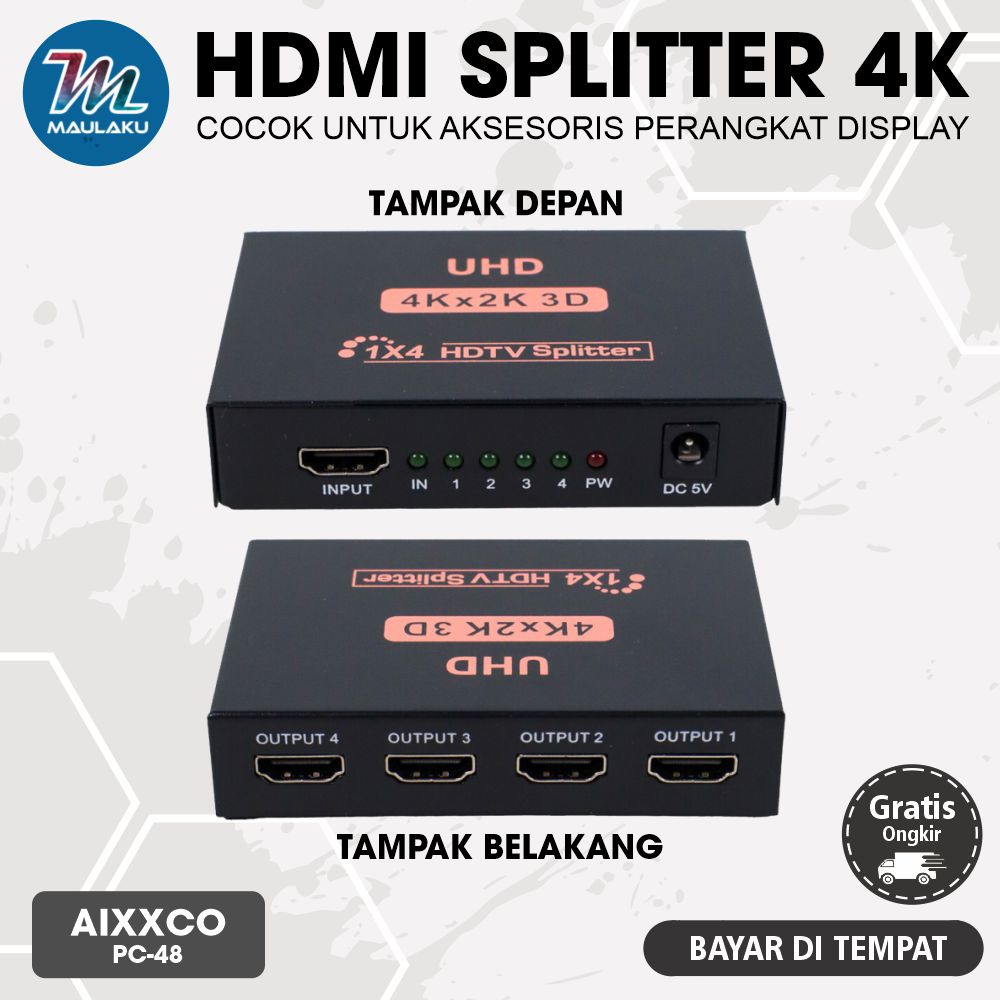Hdmi Splitter 4 Port Support Full HD 4K With Adapter | Shopee Philippines