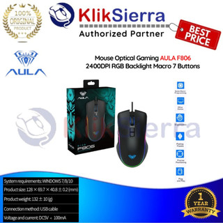 Aula F806 2400DPI RGB Backlight Macro 7 Buttons Optical Gaming Mouse ...