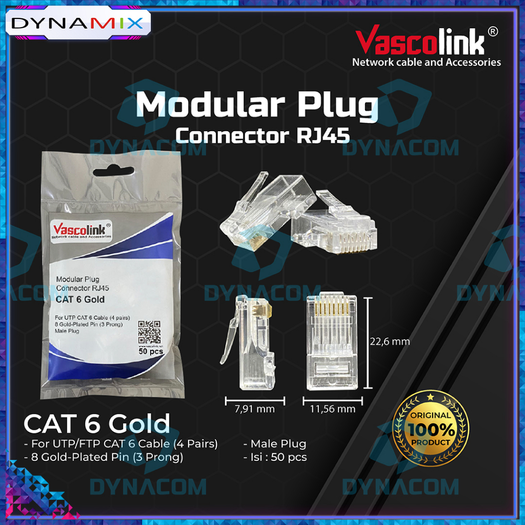 Rj45 Vascolink UTP Cat.6 Gold connector | Cat6 LAN Connector contains ...