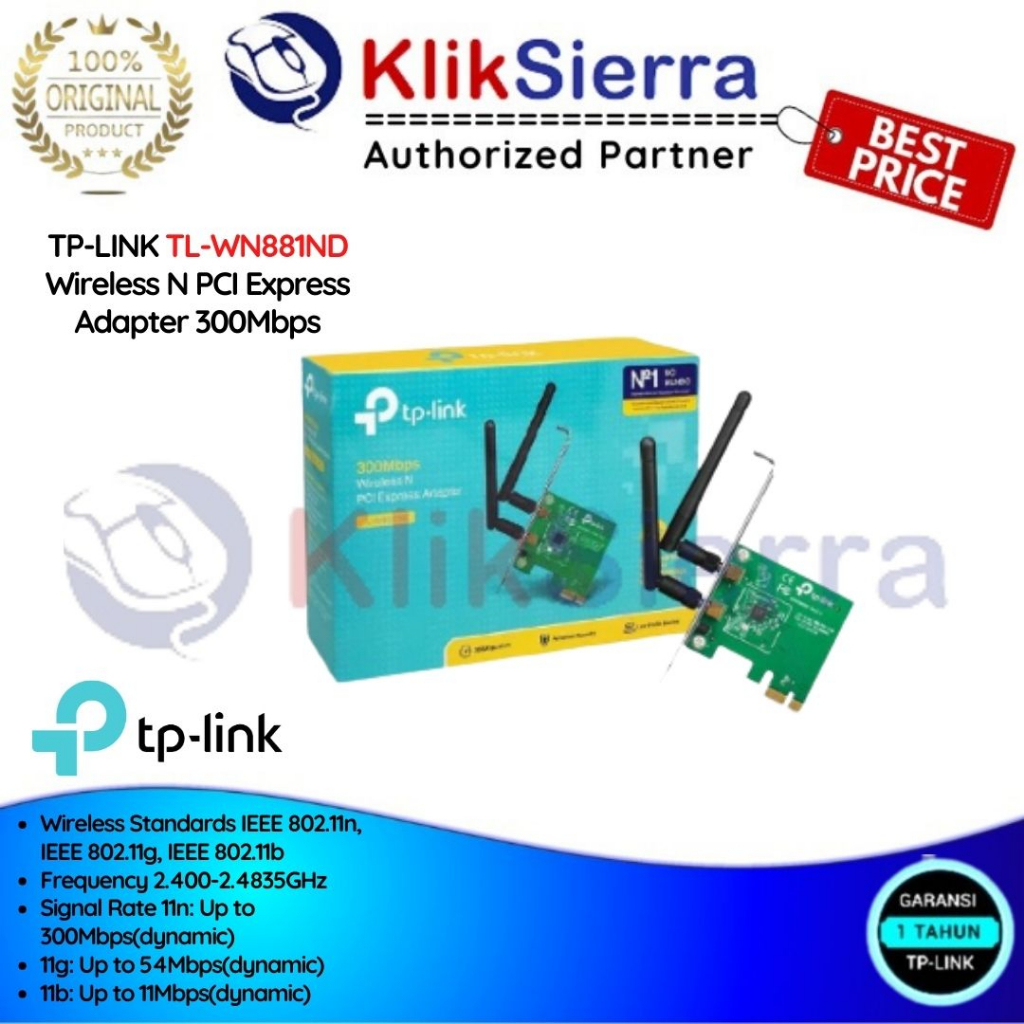 Tp-link TL-WN881ND Wireless N PCI Express Adapter TPLINK 300Mbps ...