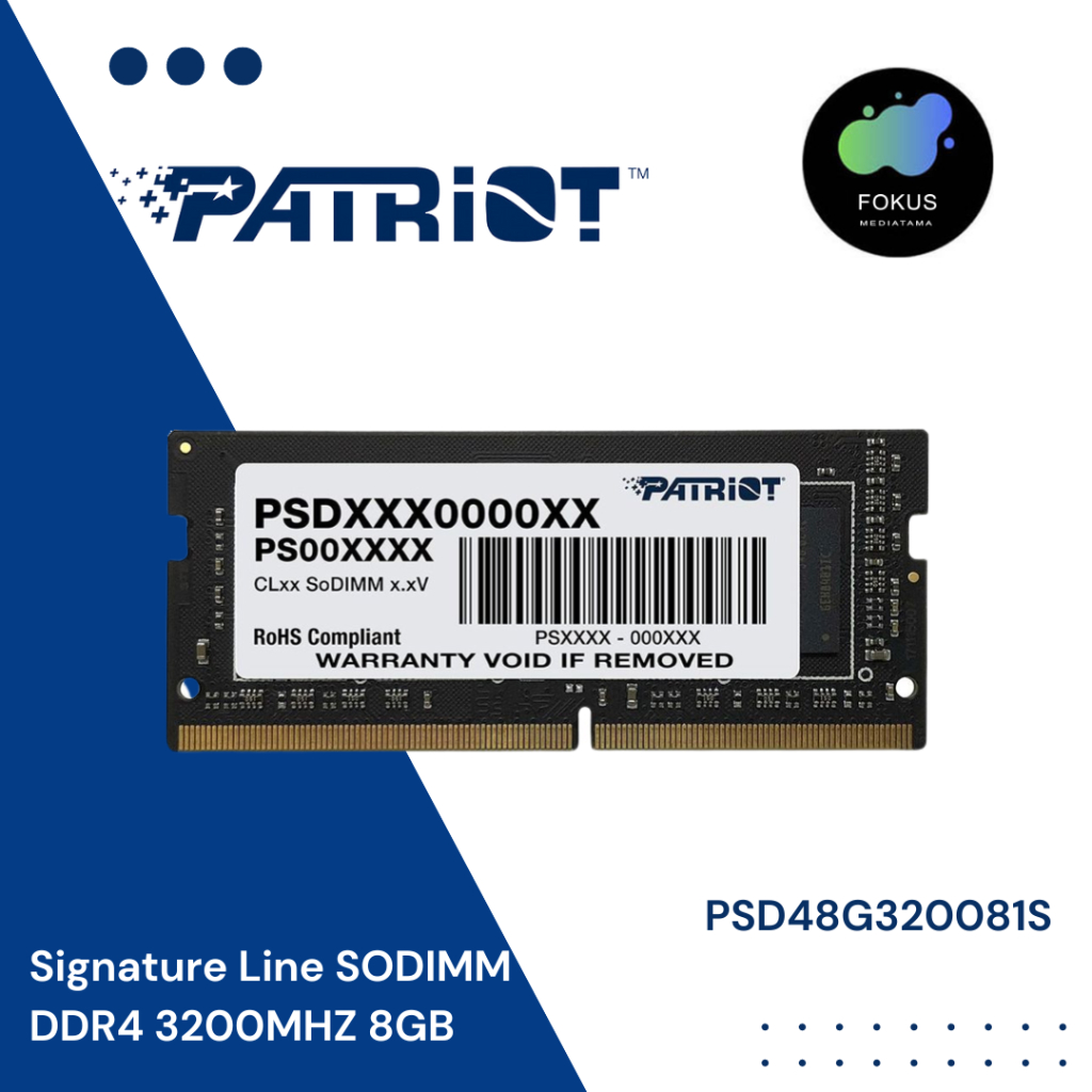 Patriot SODMM DDR4 8GB 3200MHZ PC25600 signature line PSD48G320081S ...