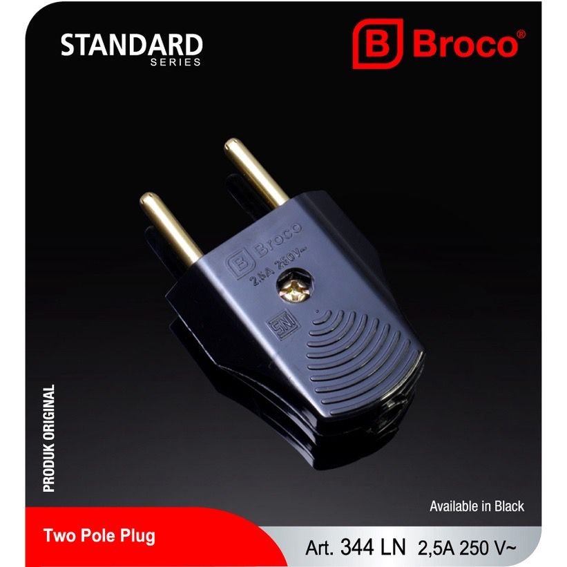 HITAM Broco Flat Plug 344LN Power Plug Black 344L Original SNI | Shopee ...