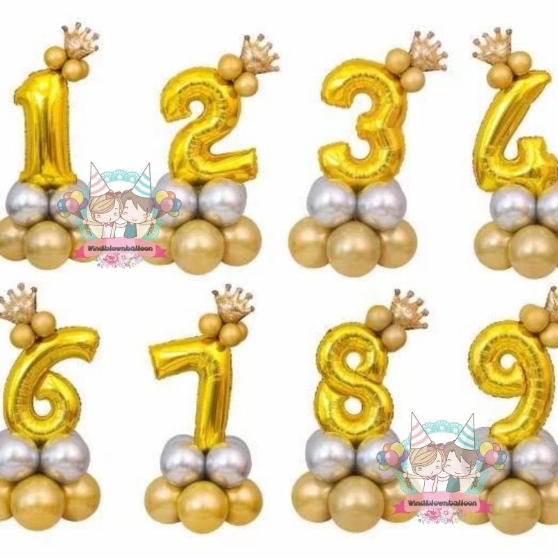 Windblown GOLD NUMBER BIRTHDAY BALLOON SET / BIRTHDAY DECORATION HBD ...