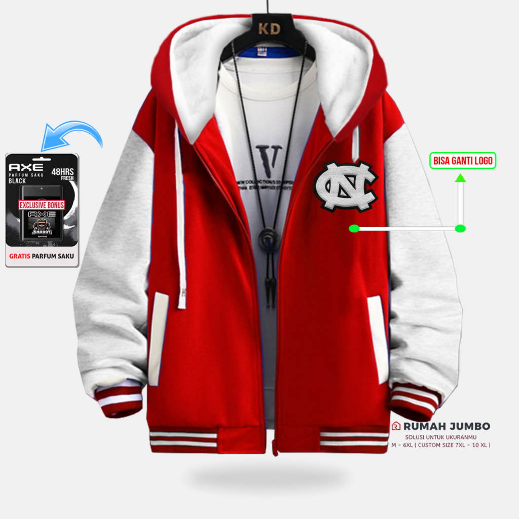 MERAH PUTIH Jacket Hoodie Men Varsity Oversize Red White (M - 6XL ...