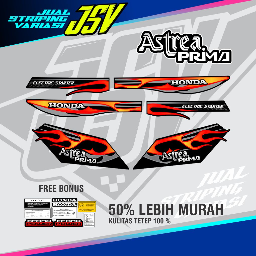 Striping Variations Honda Tiedye Prima FLAME Fire Sticker Motorcycle ...