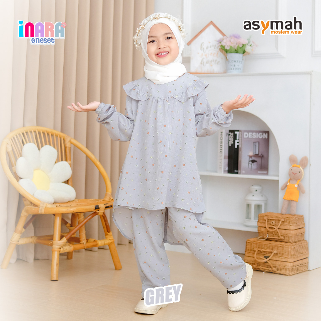 Daily Clothes For Children Aged 1-10 Years Inara Gray Color By Asymah ...