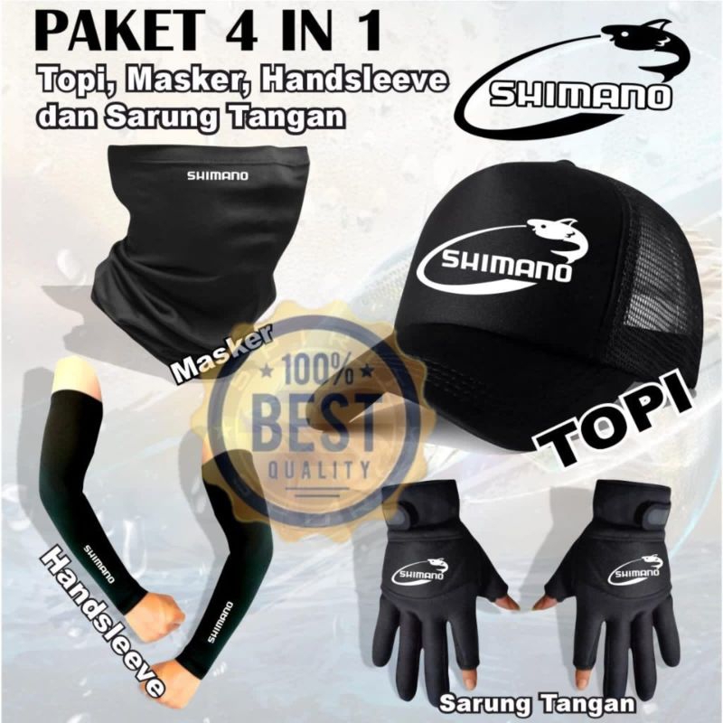 Package 4 in 1 Fishing Trucker Hat buff Mask Hand And casting Gloves ...