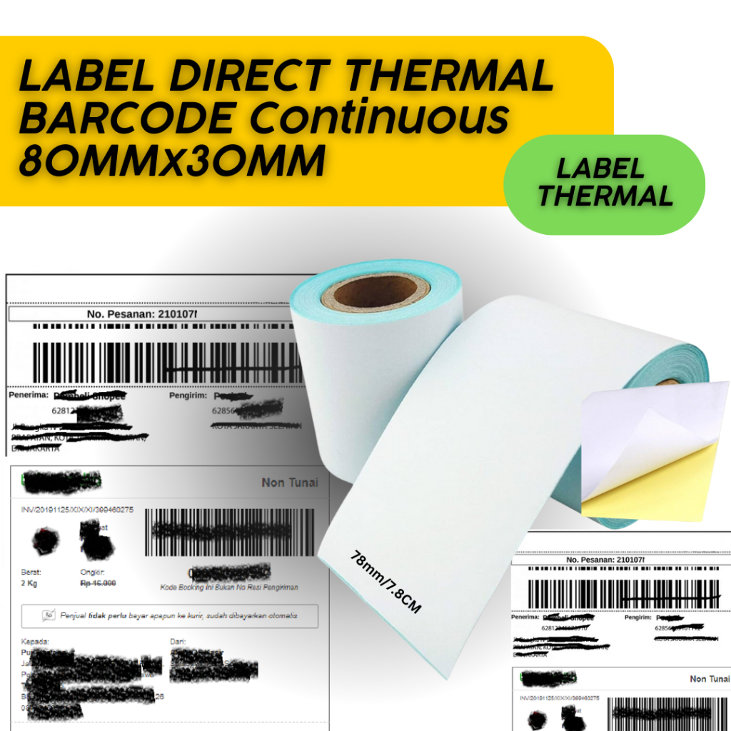 Direct Thermal Continuous Barcode Label Sticker Paper 80x30MM | Shopee ...