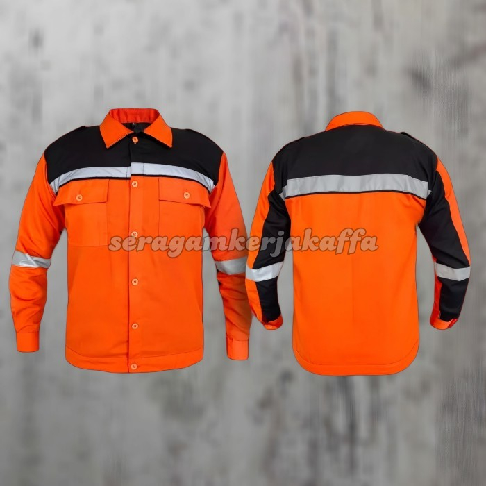 KEMEJA Premium safety Uniform Combination Long Sleeve ORANGE Work Shirt ...