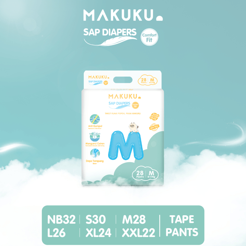 Makuku SAP Diapers Comfort Fit Pants M28 Baby Diapers Thin Extra Dry ...