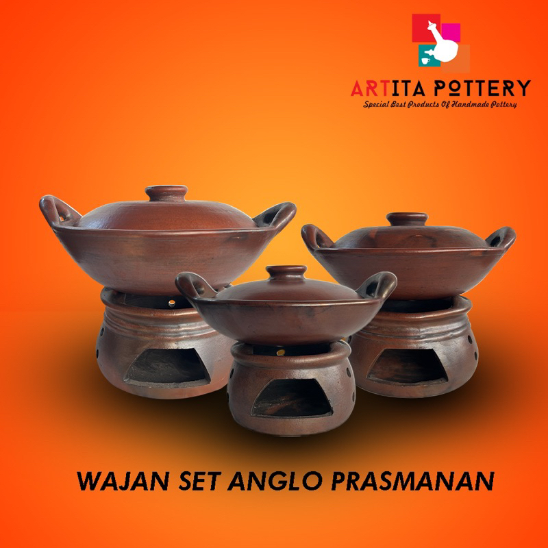KAYU Prasmana Wok SET ANGLO Serving Clay Pottery (Must ORDER Wooden ...