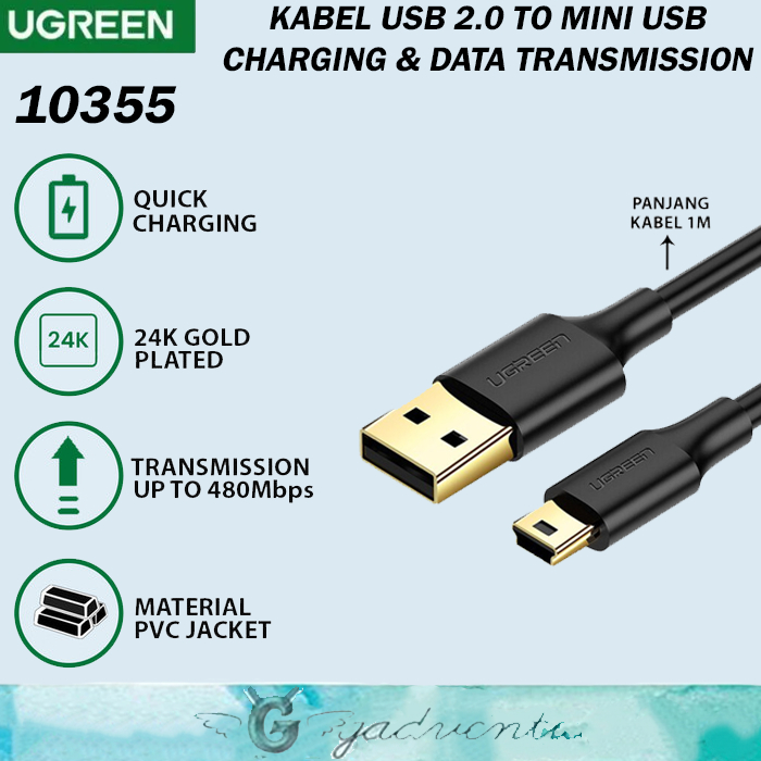 Ugreen 10355 DSLR Camera Data Cable 5 Pin USB 2.0 To Mini USB Charger ...