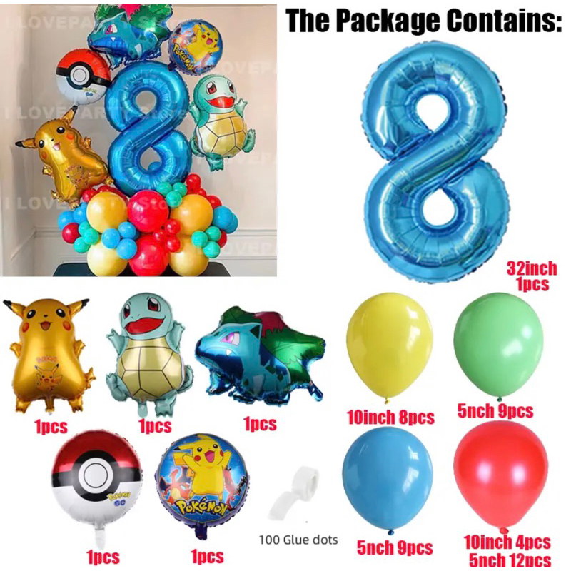 POKEMON NUMBERS BLUE 80cm STAND BALLOON PACKAGE | Shopee Philippines