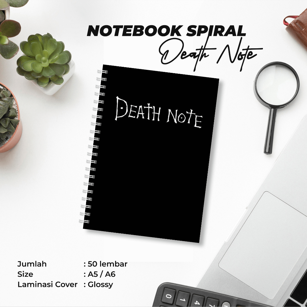 DEATH NOTE - A5 SPIRAL NOTEBOOK CONTENTS 50 SHEETS PLAIN WHITE GLOSSY ...