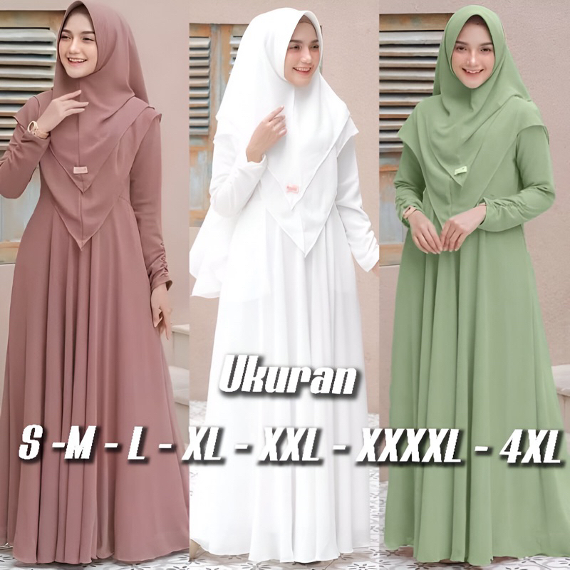 Syari GAMIS JILBAB 2 LAYERS SIZE M L XL XXL XXXL 4XL SET BUSUI POLOS ...