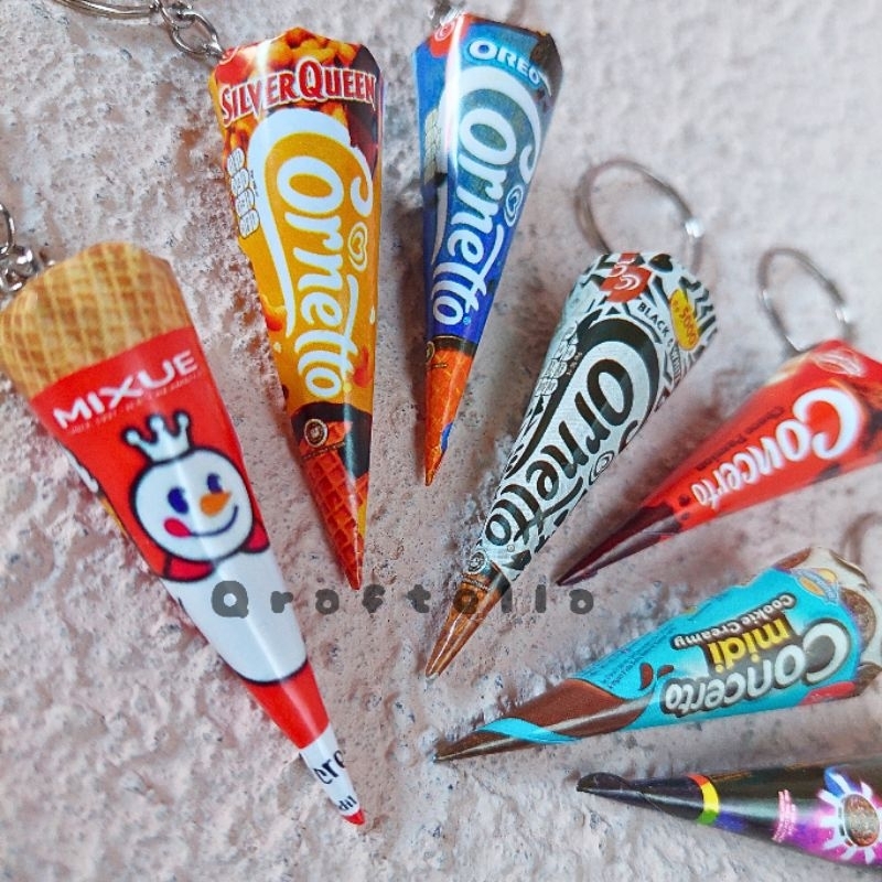 GANTUNGAN [Get 2pcs] Ice Cream Cone Keychain || Unique Miniature Ganci ...