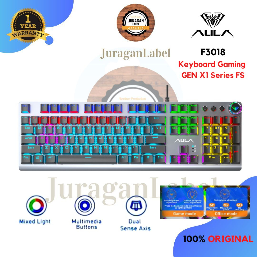 Aula F3018 Mechanical Multimedia Gaming Keyboard GEN X1 Series FS ...