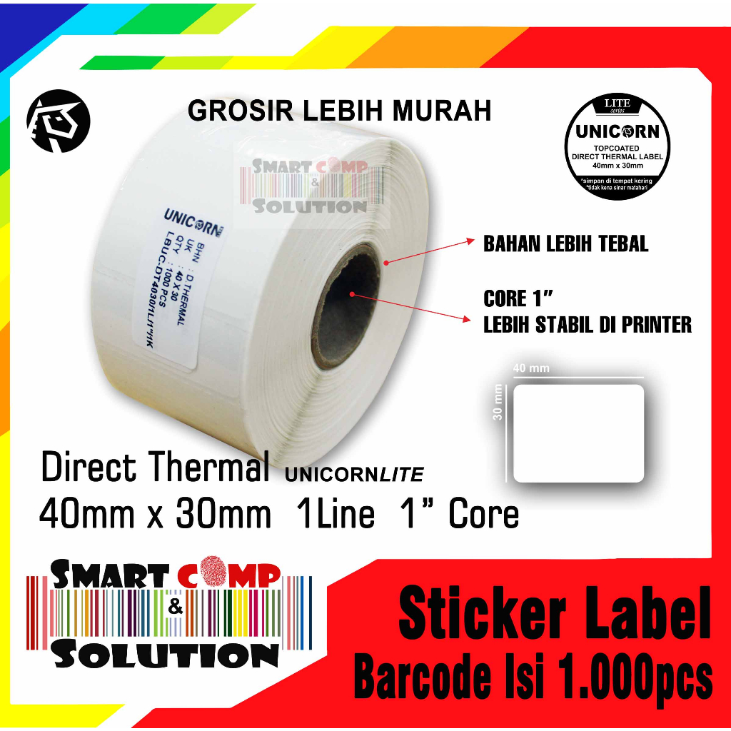 Unicorn Lite Thermal Barcode Label Sticker 40x30 mm / 40x30mm / 4x3CM ...