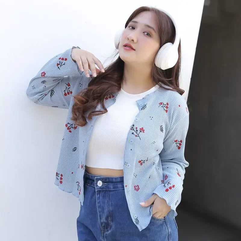 Cardigan MOTIF Knitting CROP WAFFLE RIB KOREAN MODEL Button RIB MODELLANO Outer CARDI VIRAL ...