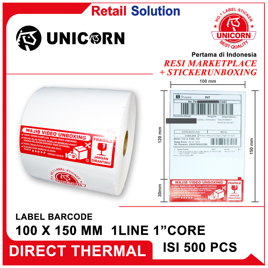 Awb Thermal Label Sticker Fragile A6 Unboxing Address Receipt 100x150 ...