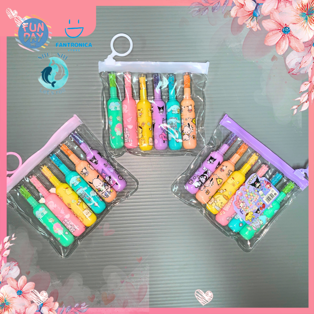 Sanrio Characters Highlighter 6 in 1 With Pouch/Pastel Color Marker 1 ...
