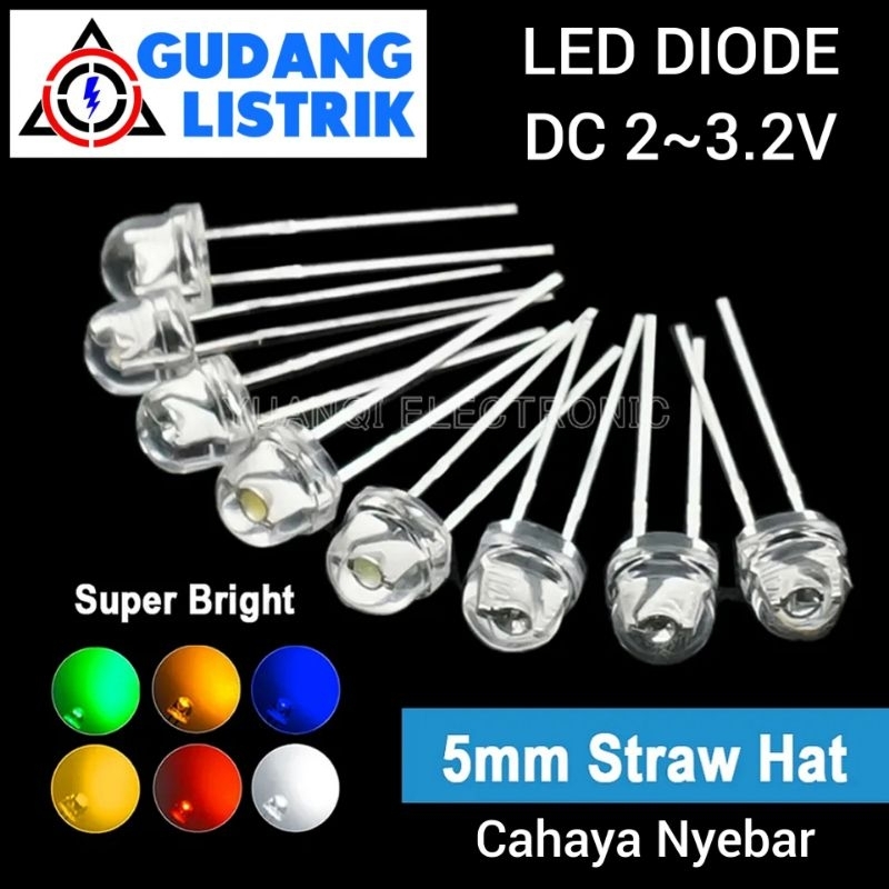 CAHAYA 1 Piece Led 5mm Strawhat Led Diode Light Spread 3V | Shopee ...