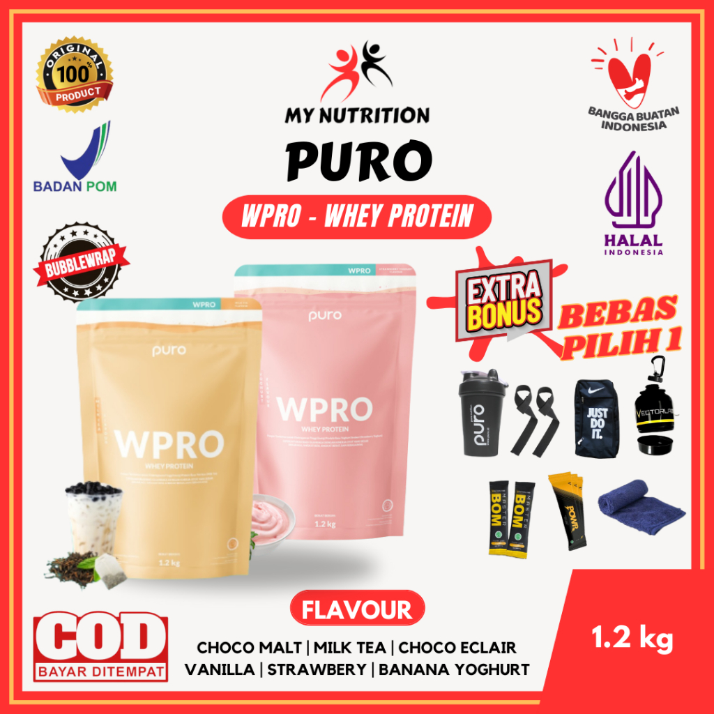 Puro WPRO Whey Protein 1.2kg Milk Supplement Concentrate Isolate Gym ...