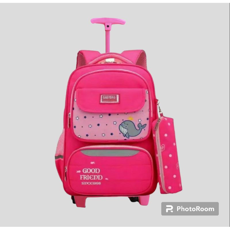 Kindergarten Elementary School Wheel Trolly Backpack Push Bag For Girls ...