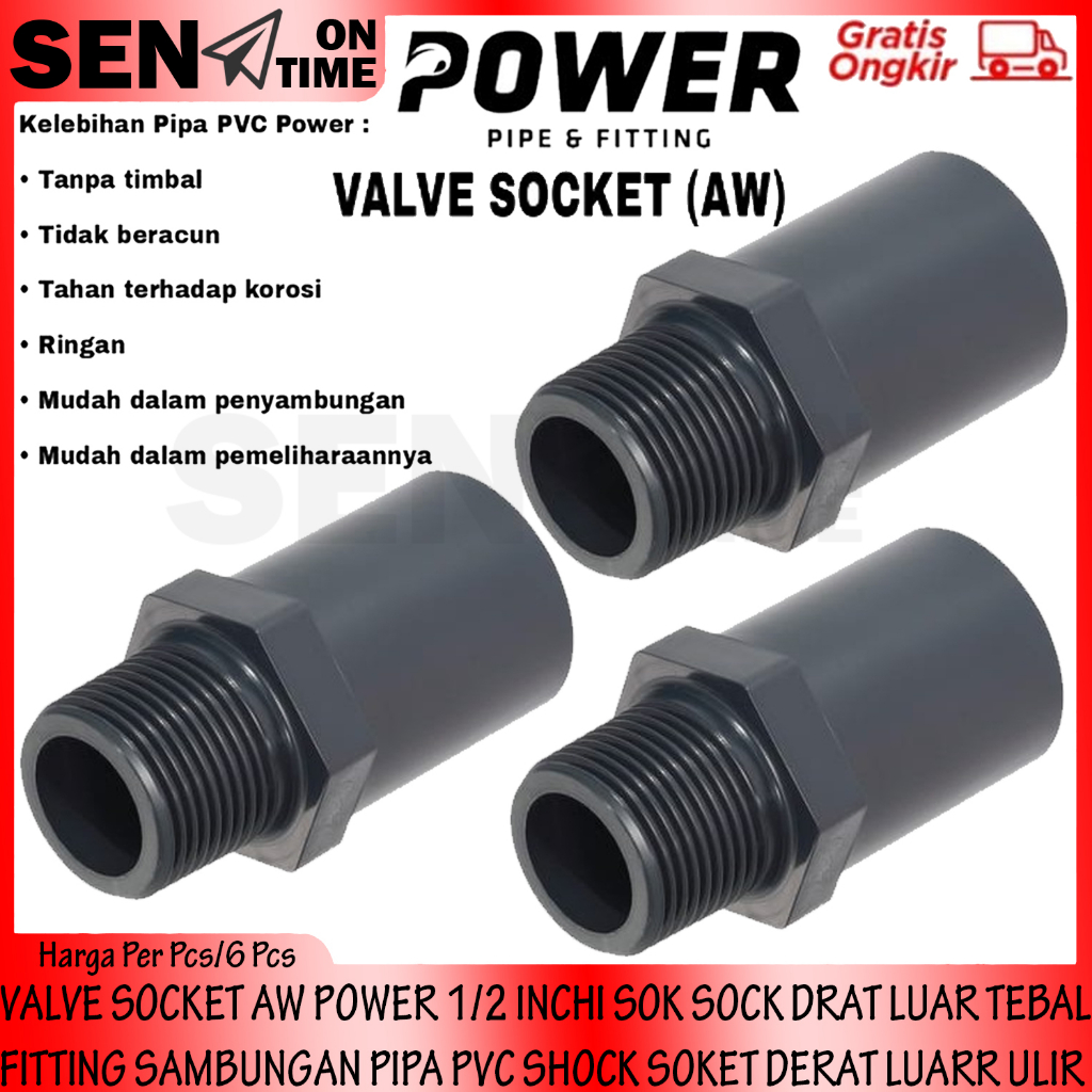 SOK SOCK OUTSIDE DRAT AW POWER 1/2 INCH VALVE THICK SOCKET FITTING PIPE ...