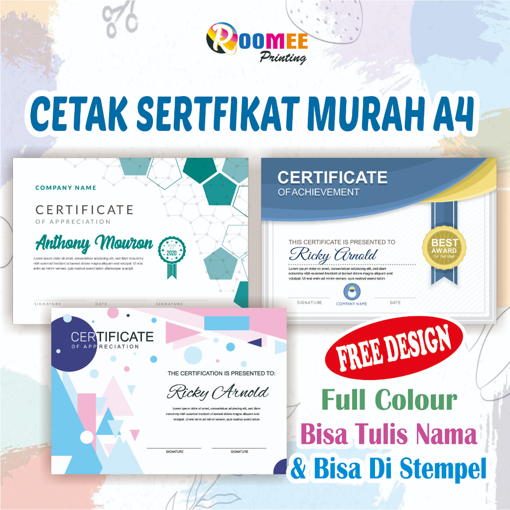 A4 CERTIFICATE / A4 SIZE PRICEING CHARTER / THICK, SLIPPERY & ROUGH ...