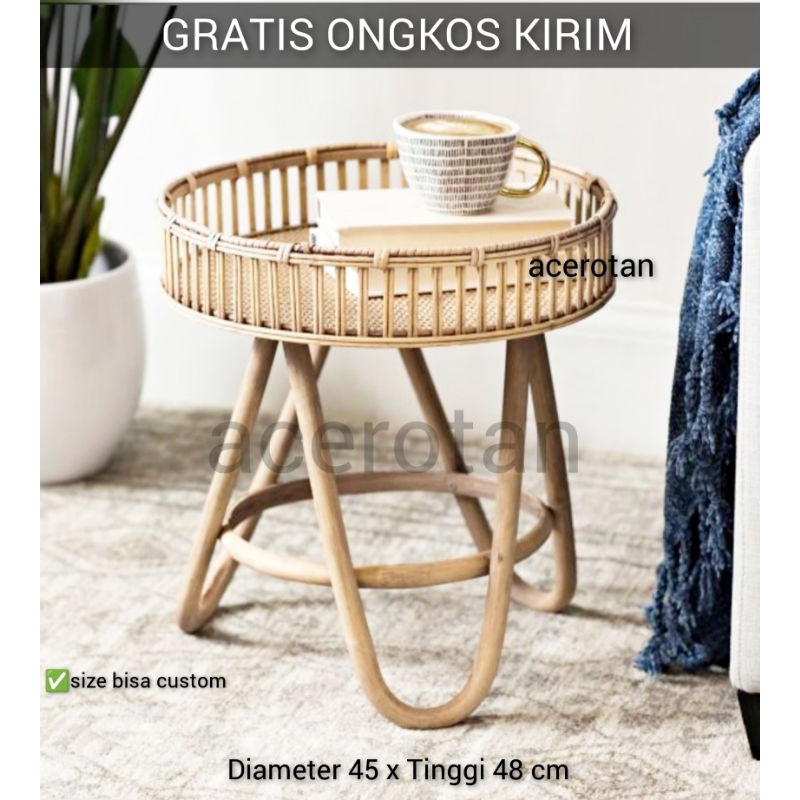 AESTHETHIC RATTAN ROUND COFFEE TEA TABLE/THREE LEG TABLE | Shopee ...