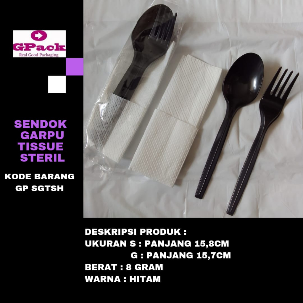 HITAM Plastic Cutlery SET Sterile TISSUE Black (GP-SGTSH) | Shopee ...