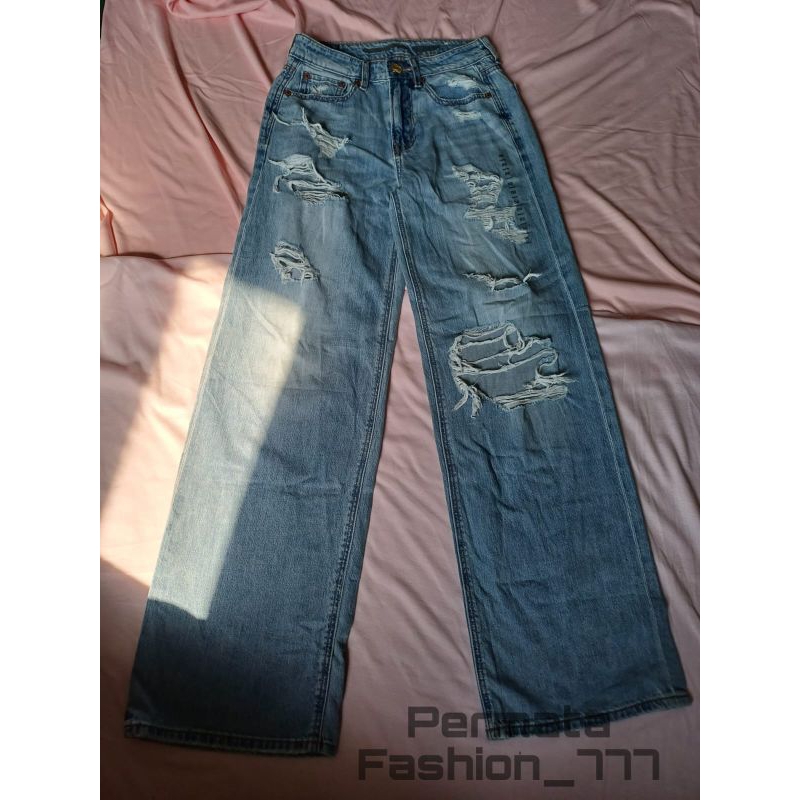A*e EXTRMLY DESTROY LONGPANTS WIDE LAGE DENIM JEANS Leftover EXPORT ...