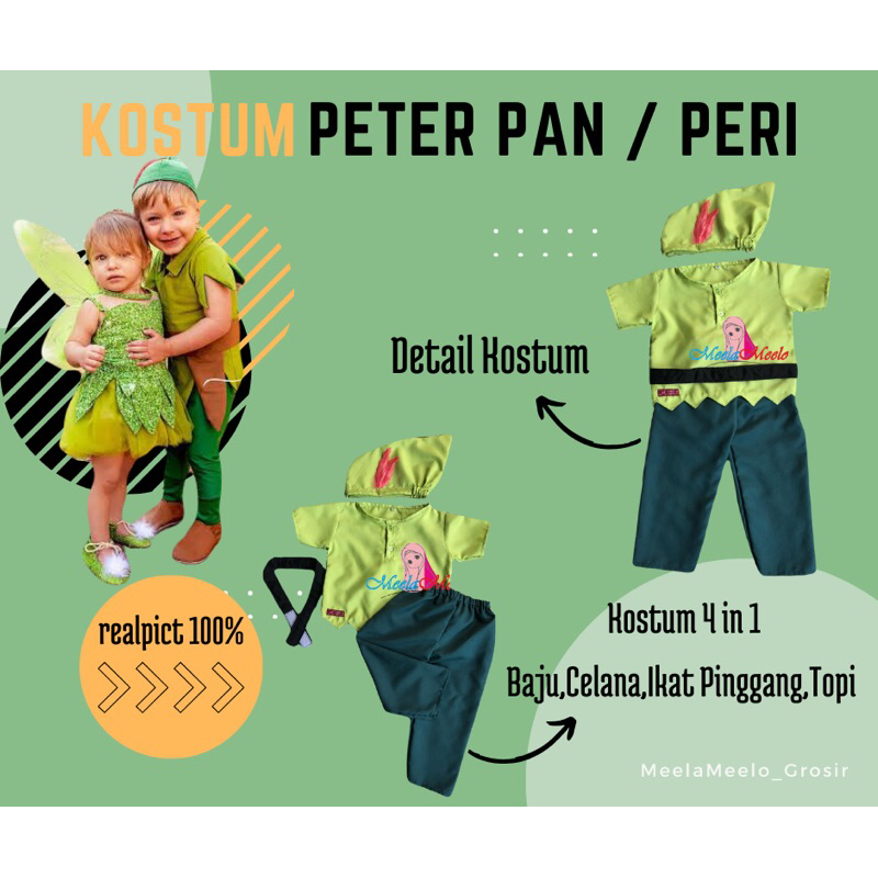 Disney Peter Pan Costume Set Halloween Cos Fairy Outfit Robin Hood Baju ...