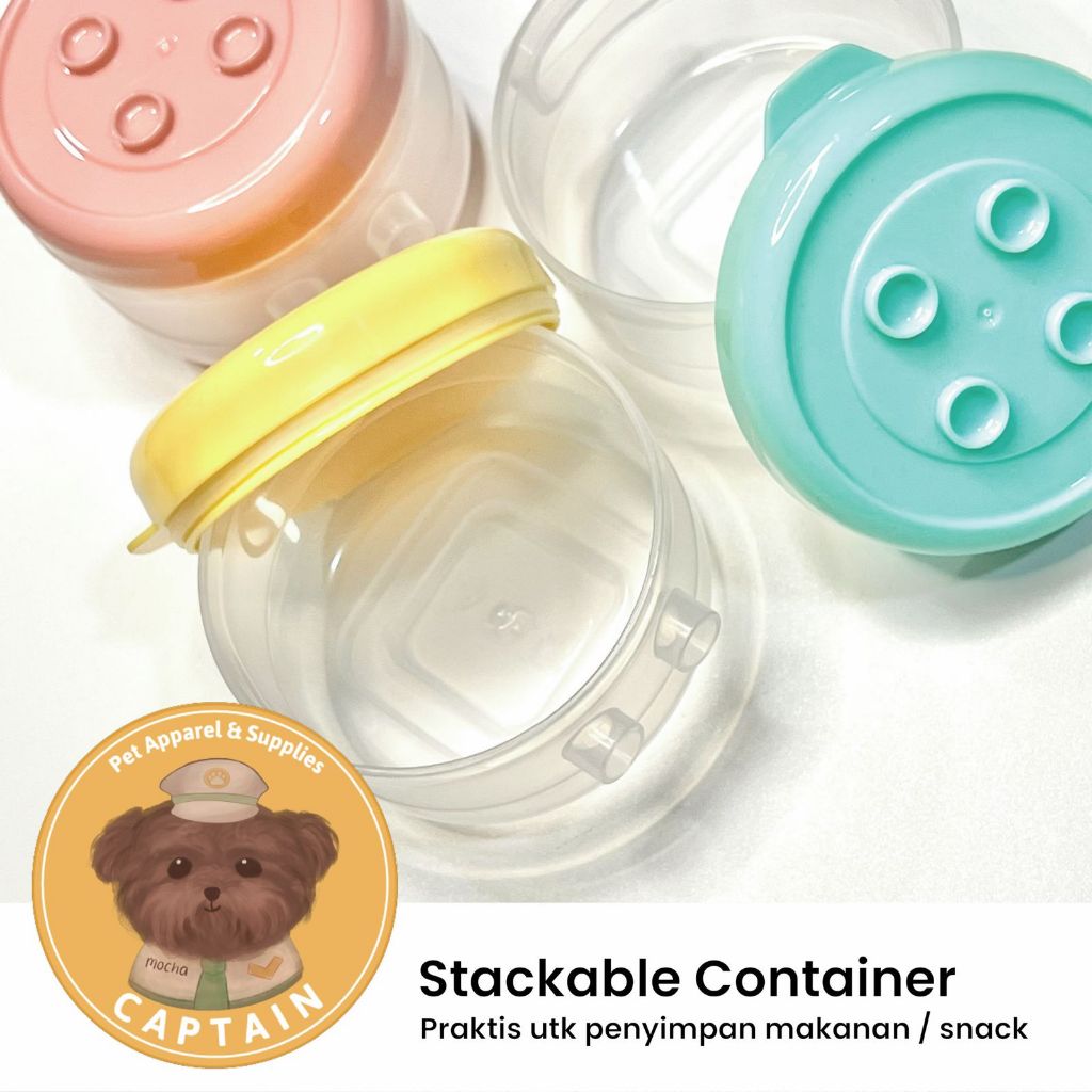 Stackable TRIPLE CONTAINER ANTI-Spill Stacking Jar Dog Cat Food SNACK ...
