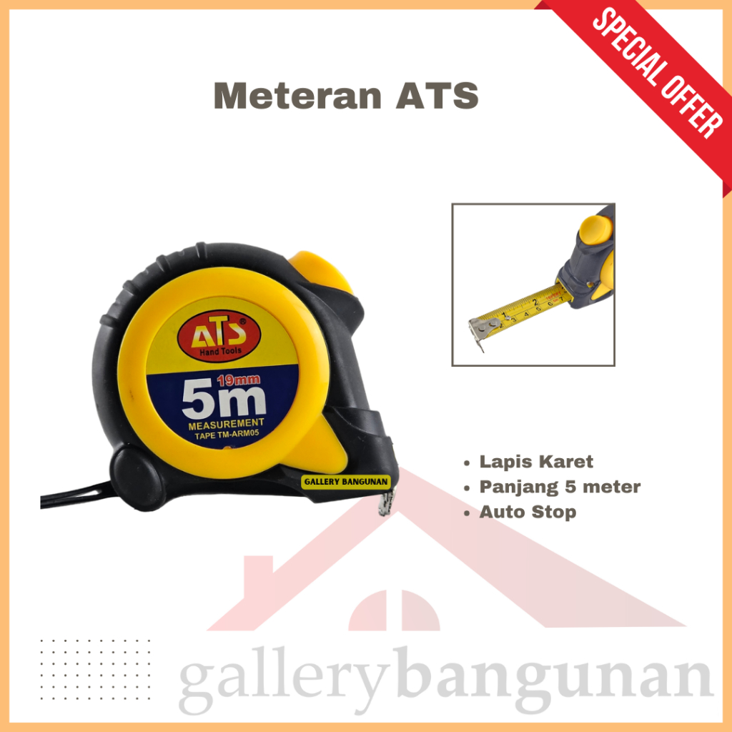 Yellow ATS Builder's Meter with Rubber Coated, 5 meters long Auto Stop ...