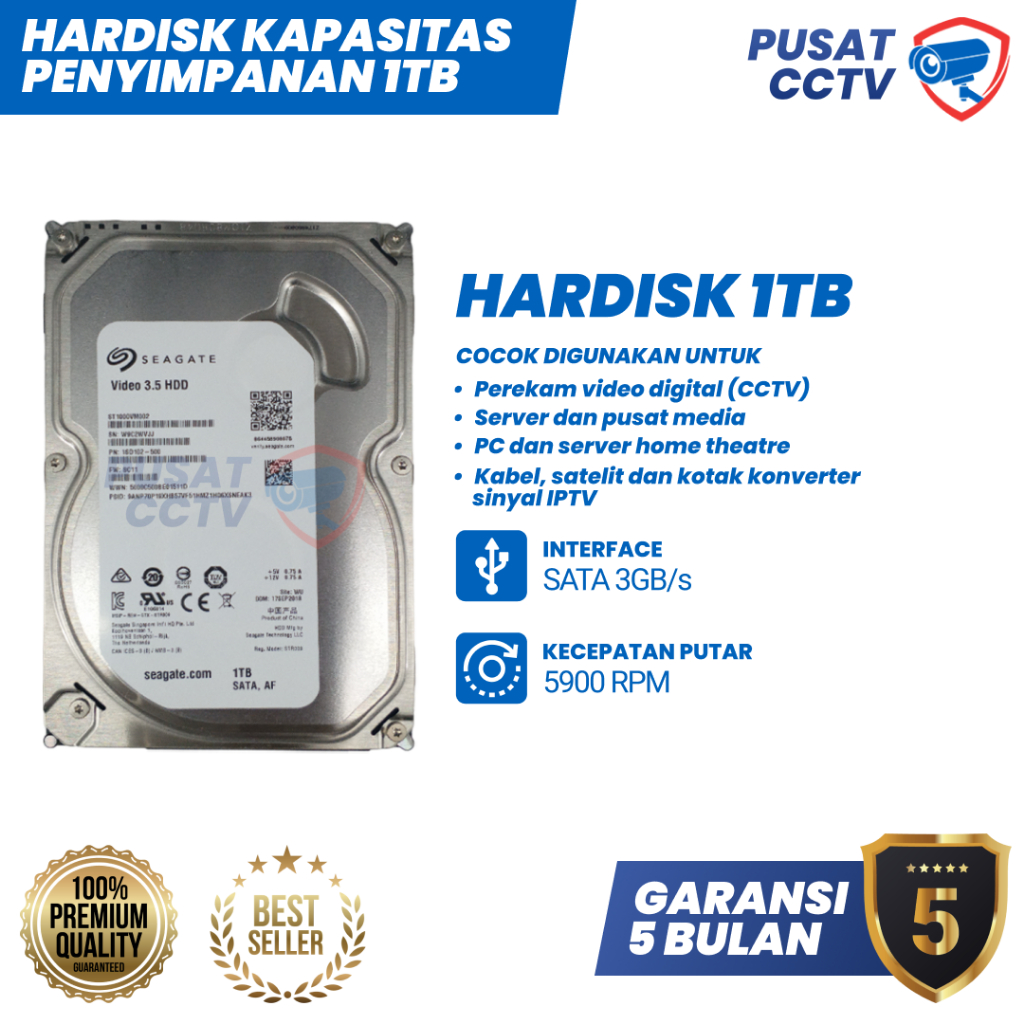 1tb HDD Internal Hard Disk, SATA, For, CCTV DVR, PC, Laptop, External ...