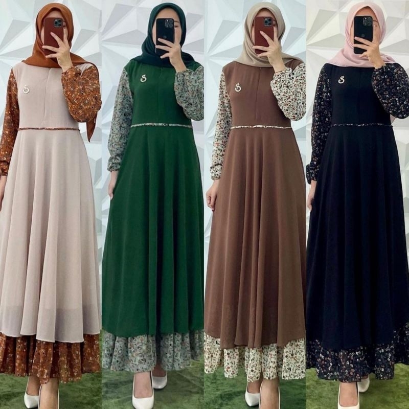 Plain Malaysian Gamis Combination Of premium motif Materials | Shopee ...