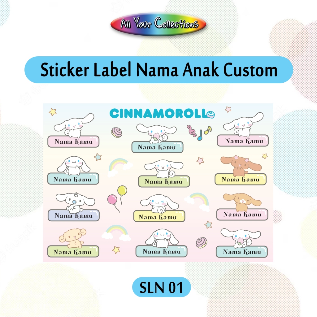Custom Sanrio Cinnamoroll Name Label Sticker Cutting Sticker | Shopee ...