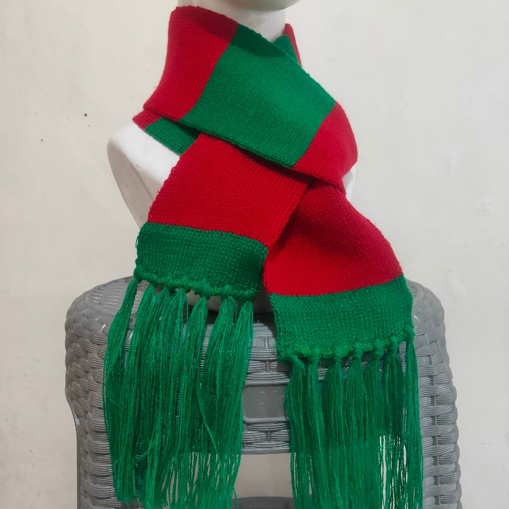 MERAH HIJAU Christmas Scarf Red Green Striped Knitted Scarf Christmas ...