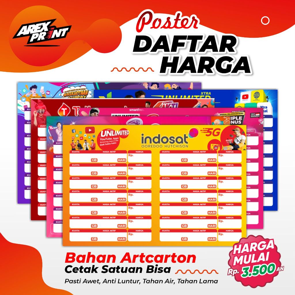 Data Package Price List Poster / Data Quota Price Counter Poster ...