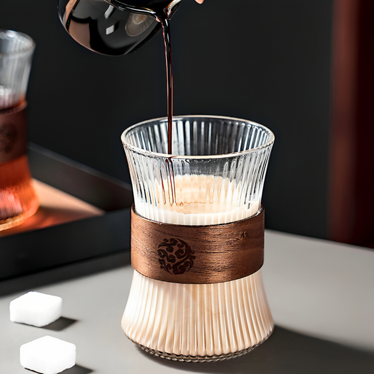 KAYU Nacha Find Japanese tea coffee glass cup vertical walnut holder ...