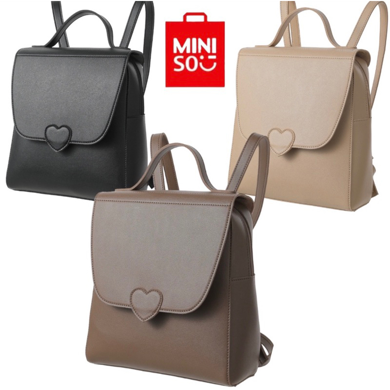 Miniso tas ransel Women/solid color backpack flap over size ...