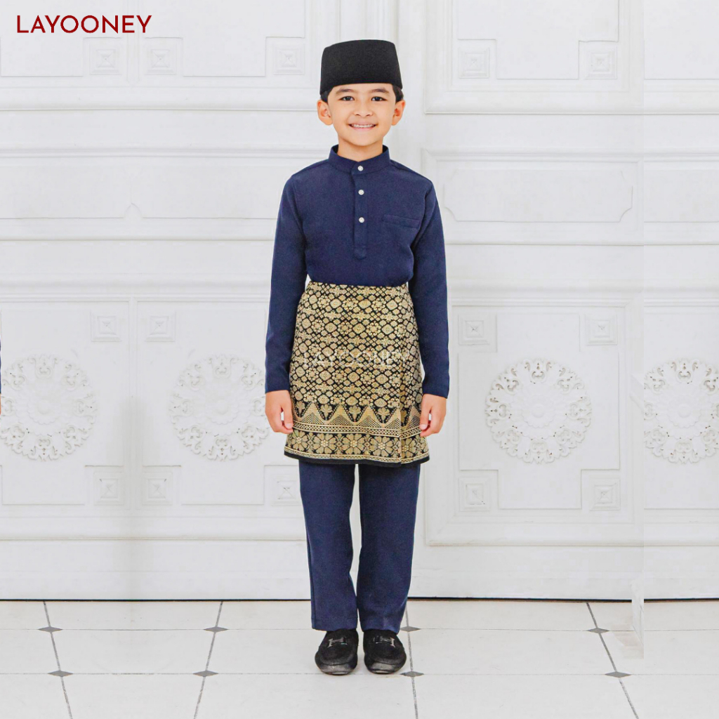 KATUN Boys' Malay Baju Kurung Suit Cotton Toyobo Navy Blue One Set ...