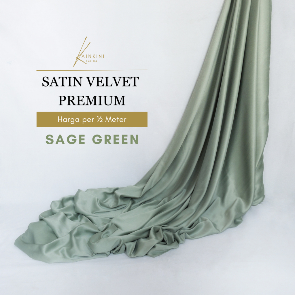 HIJAU (1⁄2 Meters) Premium Grade A Sateen Velvet Satin Fabric Shiny ...