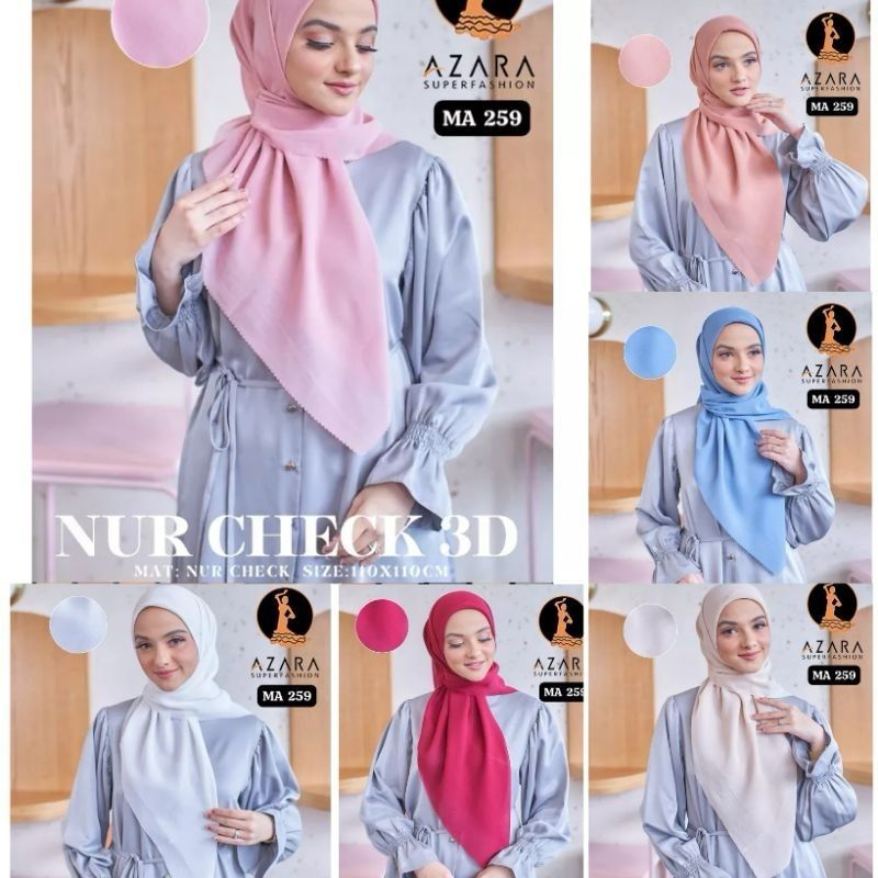 Azara Nur Check 3D Rectangular Hijab Azara Hijab Thick Cornskin ...