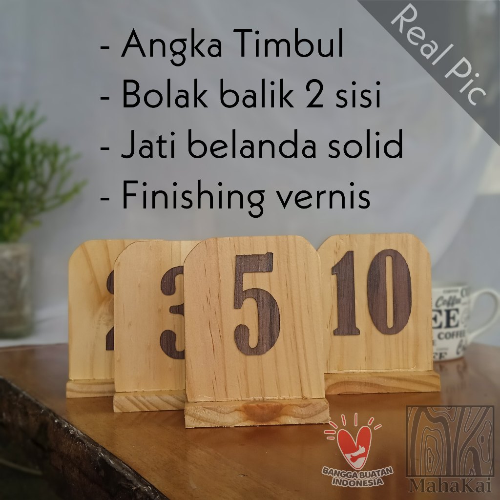 KAYU [Wholesale & Retail] Reversible wooden cafe table numbers, carved ...